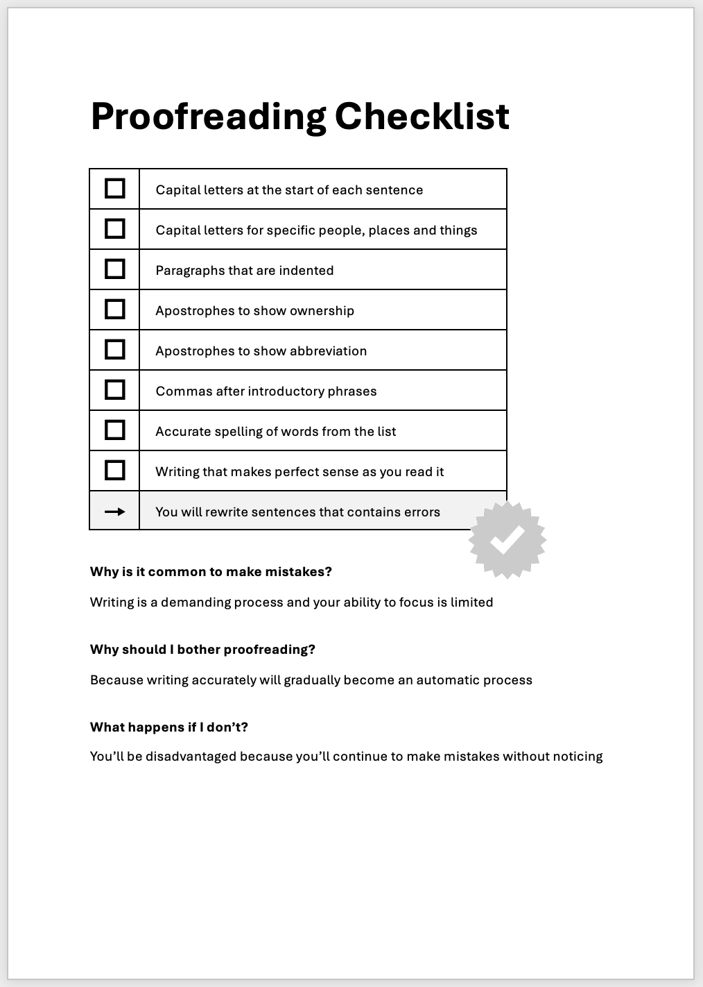 Proofreading Makes Perfect Checklist